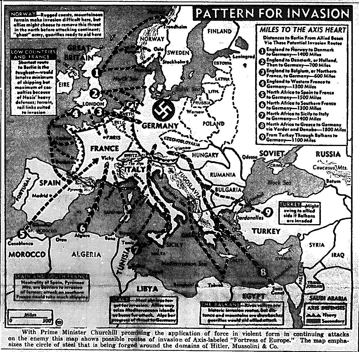 Map of European Invasion, published June 8, 1943