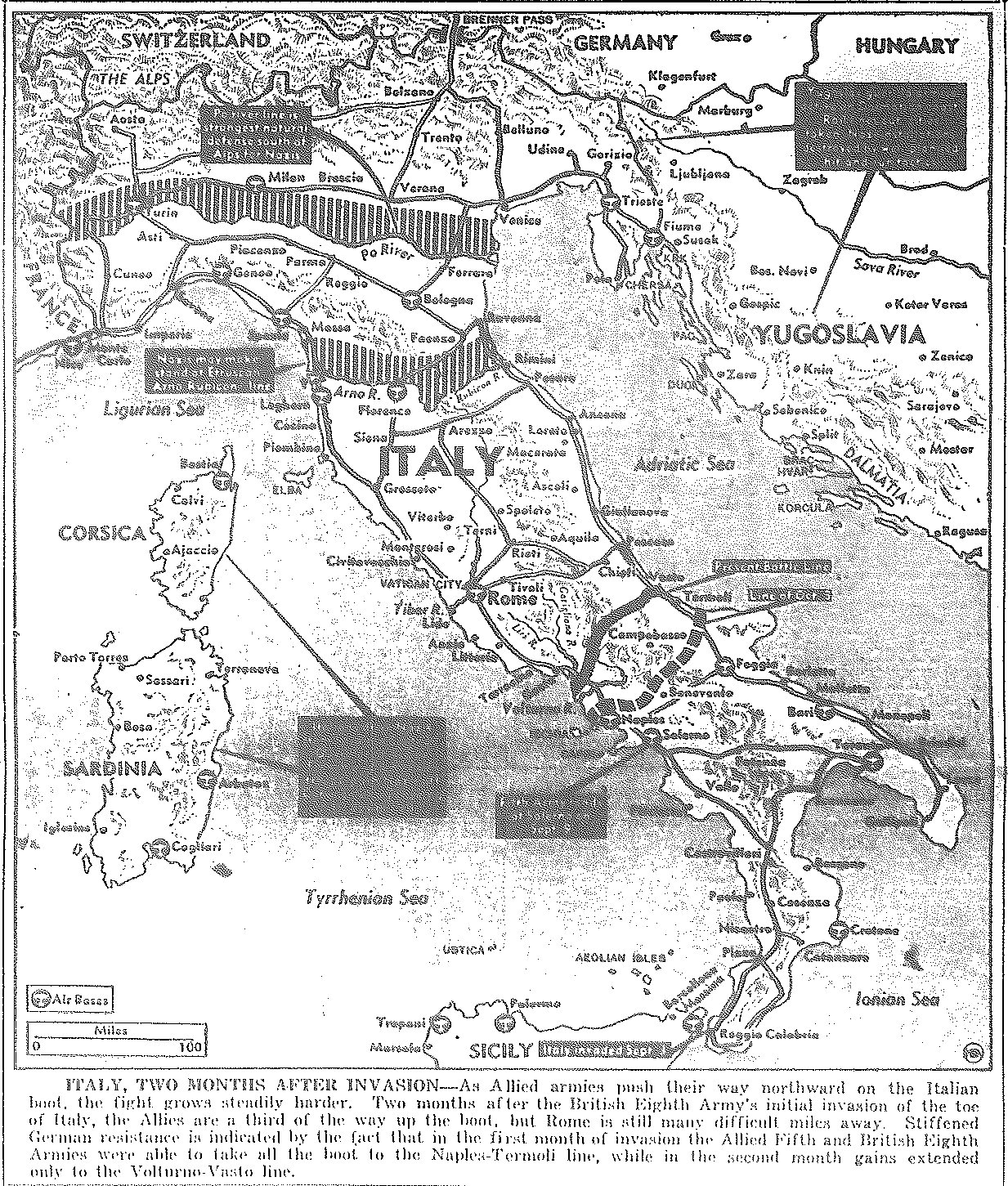 Map of Italy, published October 30, 1943