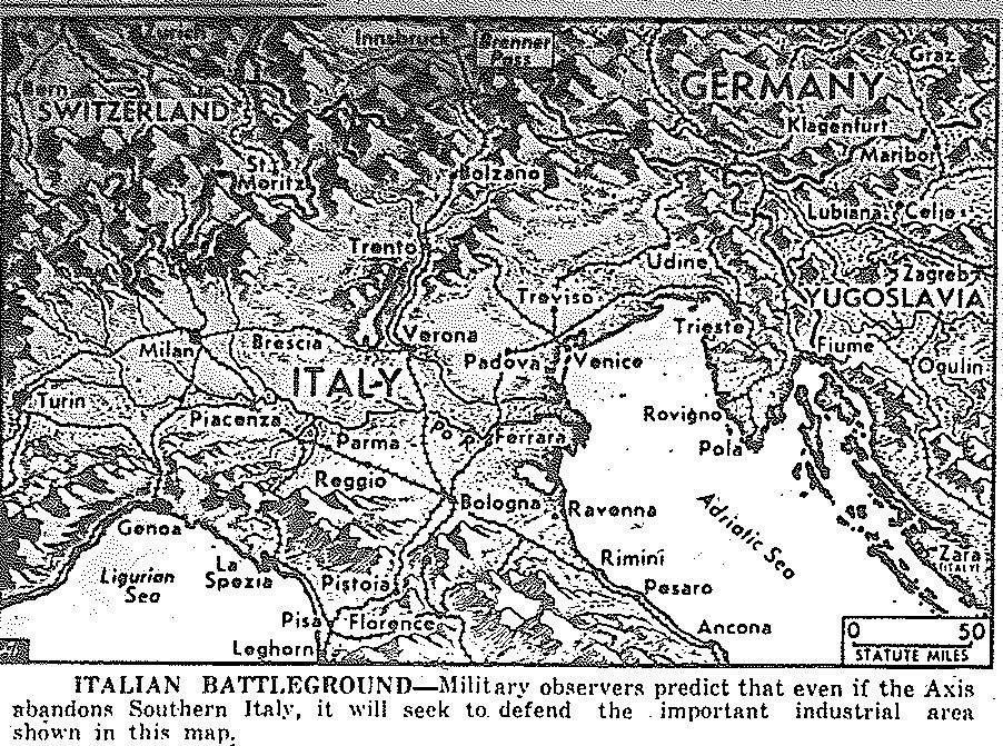 Map of Northern Italy, published August 26, 1943